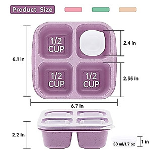 Luriseminger 4 Pack Bento Lunch Box，4 Compartment Snack Containers，Divided Bento Snack Box，Meal Prep Containers Kids/Toddle/Adults,Food Storage Containers for School, Work and Travel