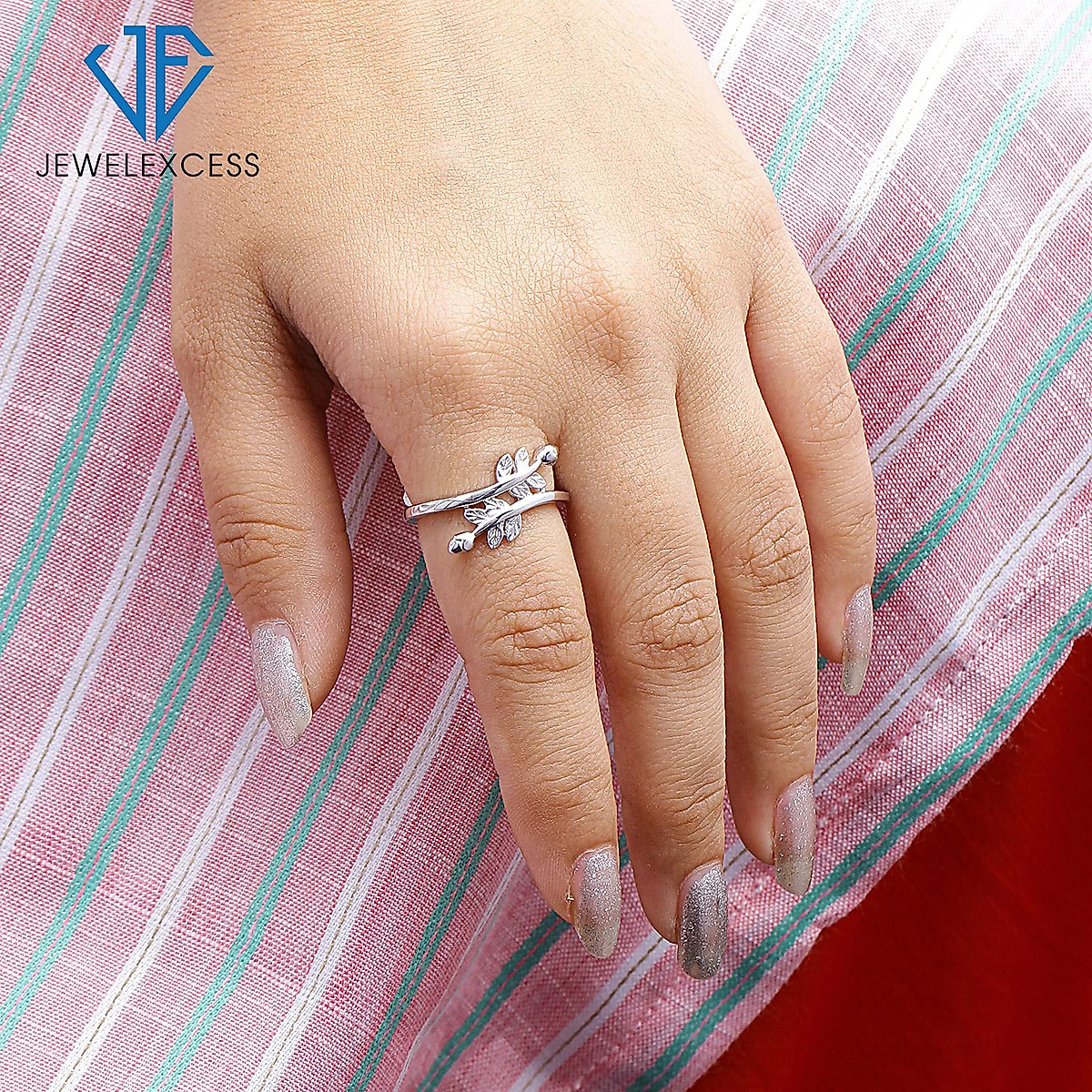 JEWELEXCESS Sterling Silver Leaf Friendship Ring for Women | Dainty Sterling Silver Promise Ring For Women | Stackable Silver Open Band Olive Branch Ring For Women
