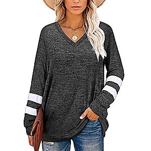 Aokosor Soft Sweatshirts for Women V Neck Long Sleeve Shirts for Women Trendy Fall Clothes Gray S