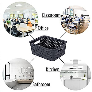 Cand 6 Pack Organizing Baskets Bin For Multiuse, Grey Plastic Woven Baskets