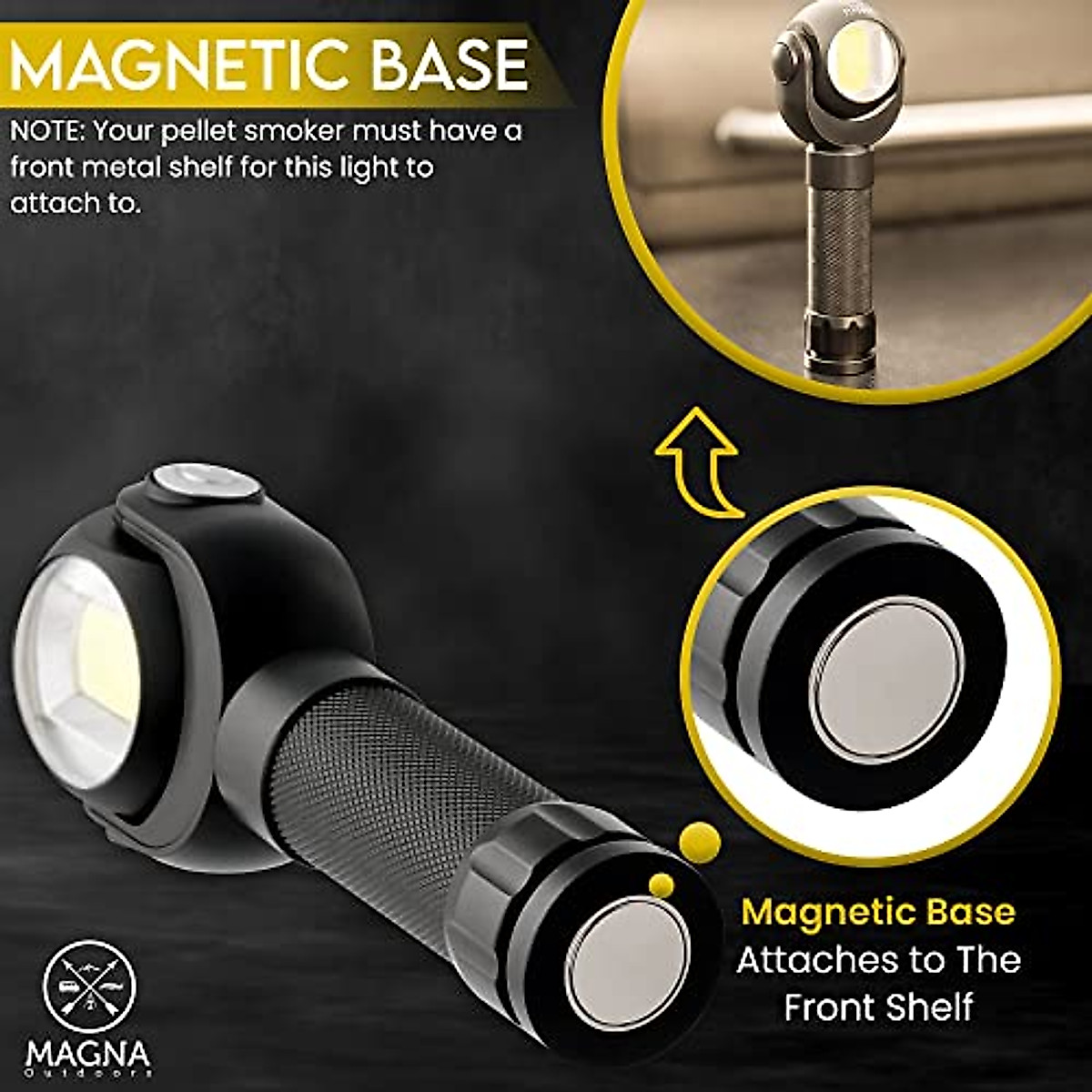 Pellet Grill Smoker LED Night Light - A 2-in-1 Light With a Magnetic Base That Attaches to The Front Shelf of Pellet Smokers or Blackstone Griddles to Illuminate Grilling Area at Night