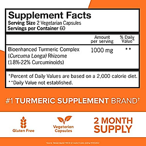 Turmeric Curcumin Capsules, Qunol Turmeric 1000mg With Ultra High Absorption, Joint Support Supplement, Extra Strength Tumeric, Vegetarian Capsules, 2 Month Supply, 120 Count (Pack of 1)