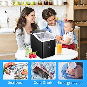 Kismile Ice Maker, Compact Ice Machine, 9 Bullet Ice Cubes Ready in 8 Mins, 26lbs in 24Hrs, Countertop Ice Maker with Ice Scoop & Basket for Home Bar, Office, Kitchen