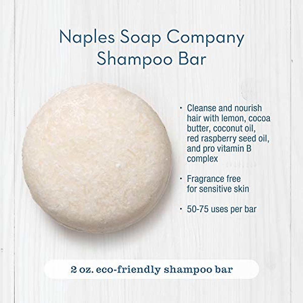 Naples Soap Company Solid Shampoo Bar for All Hair Types – Eco-Friendly, Free of Parabens, Alcohol, Pthalates – Handmade, pH Balanced, Hydrating Haircare, Lasts 50-75 Uses – Fragrance Free, 1.75 oz