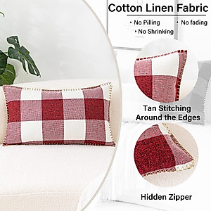 Pack of 2 Buffalo Check Plaid Throw Pillow Covers, Farmhouse Decorative Lumbar uare Outdoor Pillows Cushion Cover for Sofa Couch Living Room Home Garden Chair Decor (Red and White, 12x20 inches)