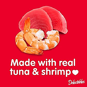 Delectables Squeeze Up Creamy Squeezable Puree, Lickable Wet Cat Treats, Grain Free, No Added Fillers, No By-Products, No Added Preservatives, 0.5 Ounces Tuna & Shrimp, 32 Tubes Total