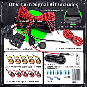 Pre-wired ATV UTV Turn Signal Kit, Universal Street Legal Kit with Rocker Switch Flasher Relay Compatible with Polaris RZR Ranger Turbo Can-Am, Side by Side Turn Signal Light Set (Vertical&Horizontal)