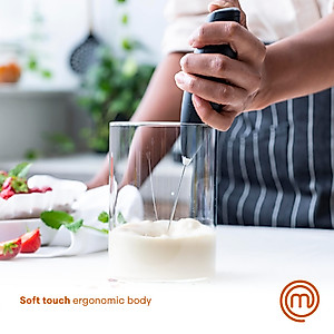 MasterChef Milk Frother for Coffee, Handheld Electric Matcha Whisk, Mini Stainless Steel Frothing Wand for Cappuccino & Latte, Portable Hand Held Drink Foamer with Soft Touch Handle, Battery Powered