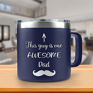 Hyturtle This Guy is One Awesome Dad Coffee Navy Mug/Tumbler 14oz Gift For Dad, Gifts For Dad From Daughter, Son, Kids - Fathers Day - Birthday, Christmas Gift Ideas For Father, Men