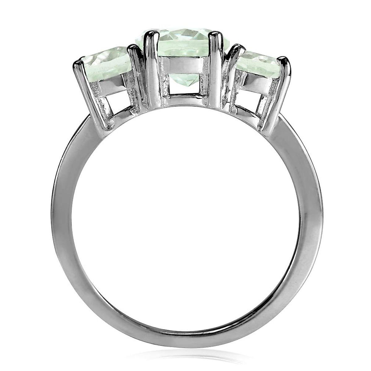 Silvershake 3.32ct. 3 Stone Natural Oval Shape Green Amethyst 925 Sterling Silver Ring Size 7