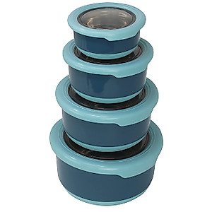MIRA Stainless Steel Food Storage Set - 4 Anti-Slip Containers for Meal Prep - Multi-Size Pack (1, 2, 3, 5 Cups), Slate Blue