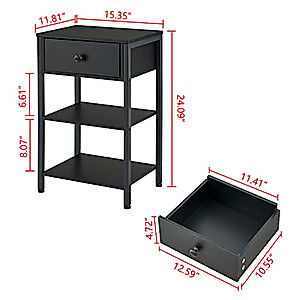 Hoctieon Nightstand, Nightstand with Drawer, Small Bedside Table, End Table with Drawer, Small Nightstand, Industrial Nightstand, Easy Assenbly, for Bedroom, Living Room, Office, Wood, Black