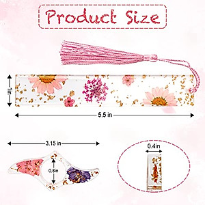 5 Pcs Resin Bookmark and Book Page Holder, Cute Bookmarks, Bookmarks for Women, Transparent Dried Flower Bookmarks with Colorful Silky Tassel Set Gift for Women Girls Kids Book Lovers