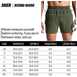 MIER Men's Workout Running Shorts Quick Dry Active 5 Inches Exercise Shorts with Pockets, Lightweight, Breathable, Army Green, L