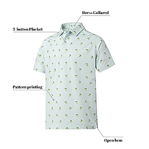 DEOLAX Mens Polo Shirts Moisture Wicking Dry Fit Performance Mens Golf Shirt Regular Fit Fashion Print Short Sleeve Polo Light Green