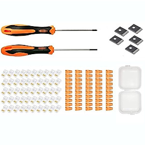 RJ45 Crimp Tool Kit Pass through Ethernet Crimper kit for Cat5 Cat5e Cat6,RJ45 Crimping Tool with 50PCS Connectors, 50PCS Covers,1 Wire Punch Down Cutter and 1 Network Cable Test(9V Battery Included)
