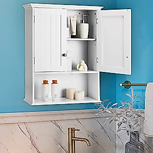 Bathroom Wall Cabinet Mounted with 2 Doors and Adjustable Shelves, 24" x 28" Wooden Medicine Cabinet Over Toilet Storage Wall Hanging Cabinets for Bathroom Bedroom Kitchen Laundry Room