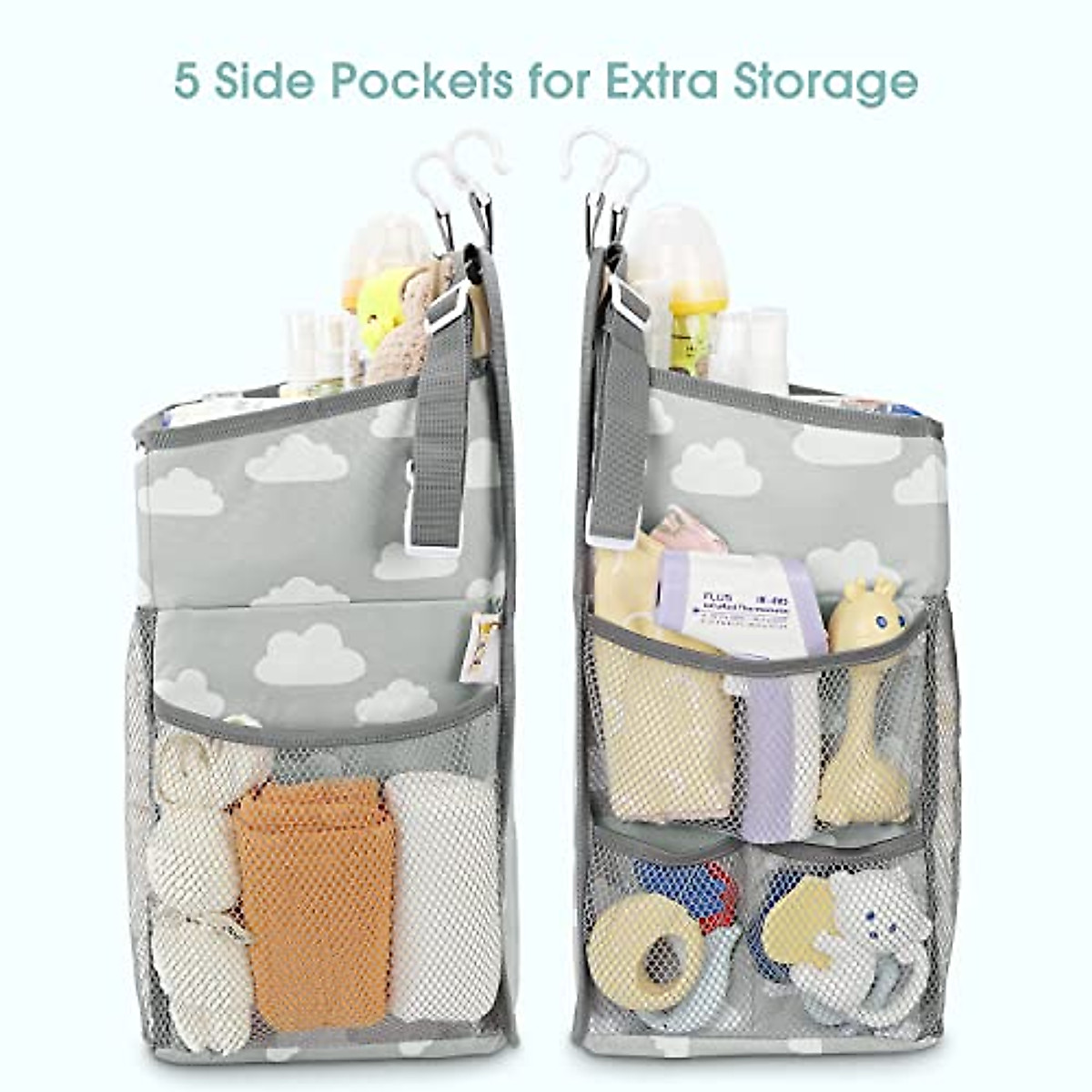Maliton Hanging Diaper Caddy Organizer - Diaper Stacker for Changing Table, Crib, Playard or Wall & Nursery Organization Baby Shower Gifts for Newborn (Gray Cloud)