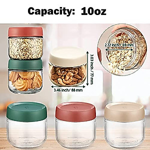 Glass Jar with Scew Lid, Overnight Oats Jars, Condiment Salad Dressing Sauce Meal Prep Containers, 10oz Wide Mouth Food Jars for Baby Food Snacks Sugar Spice, Glass Food Storage Containers Airtight