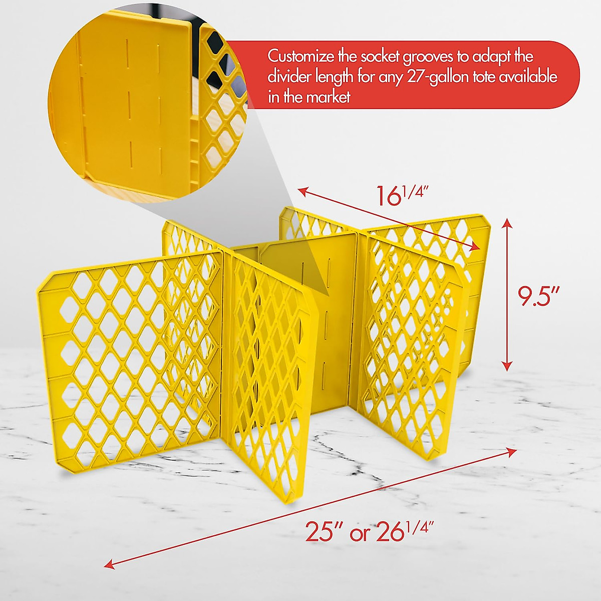 Universal Divider for 27-gal. Tough Storage Tote, 6-slot Strong Box Divider for Storage Containers, 2 Customizable Lengths, Stationery Organizer for Large Tools/Seasonal Items, Easy to Attach