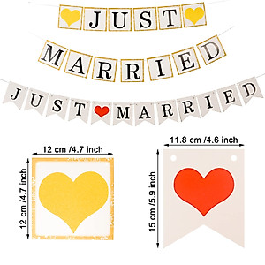 Tatuo 2 Sets Just Married Wedding Banners Bunting Garland Photo Props Signs with Heart for Bridal Shower Wedding Party Decoration