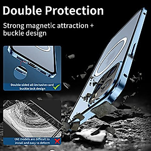 Jonwelsy Case for iPhone 13 Pro Max, Compatible with Magsafe 360 Degree Full Body Protection Case Magnetic Attraction Metal Bumper+Front Glass+PC Back Cover for iPhone 13 Pro Max (6.7 inch) (Blue)