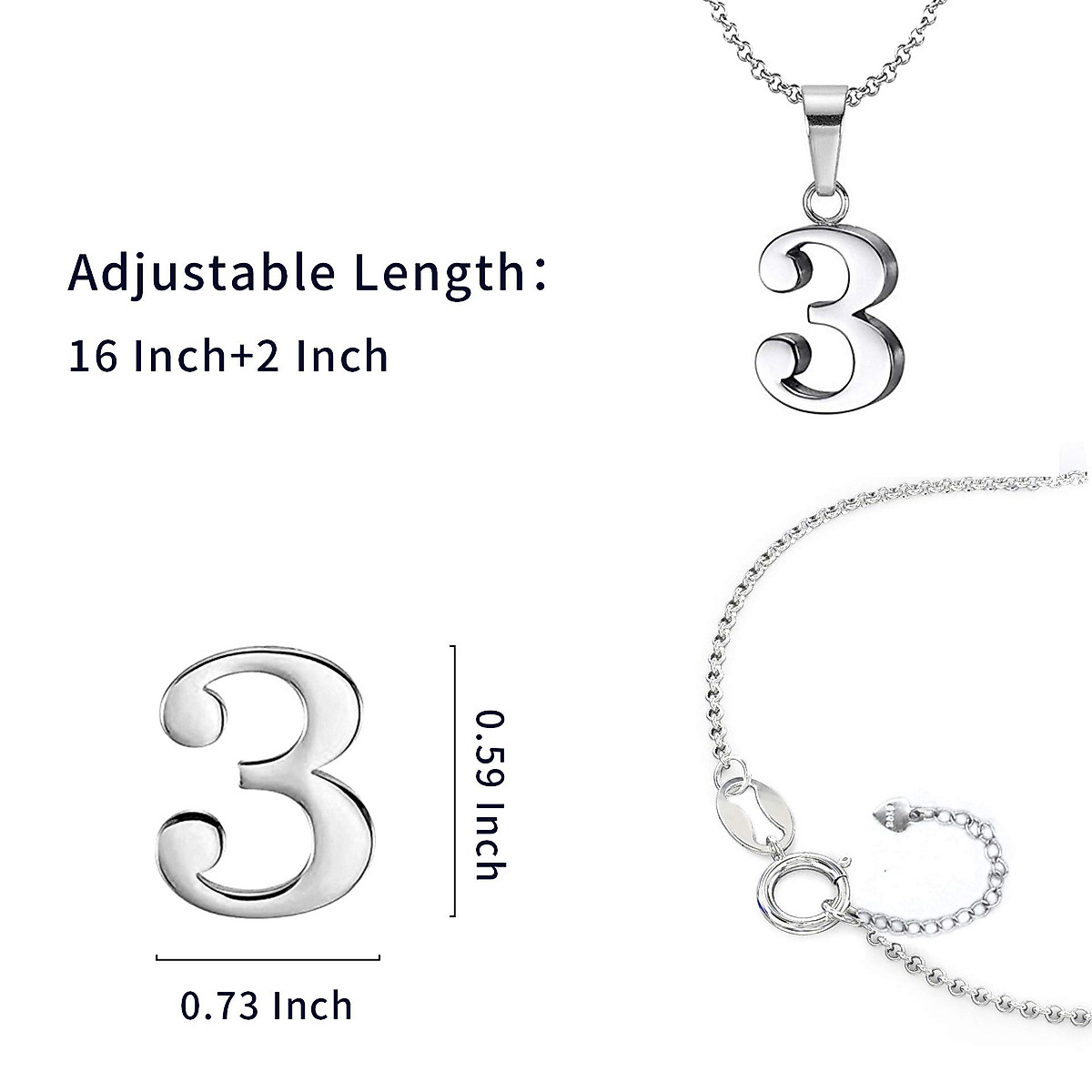 925 Sterling Silver Number 7 Charms Pendant Necklace with Chain (Seven)