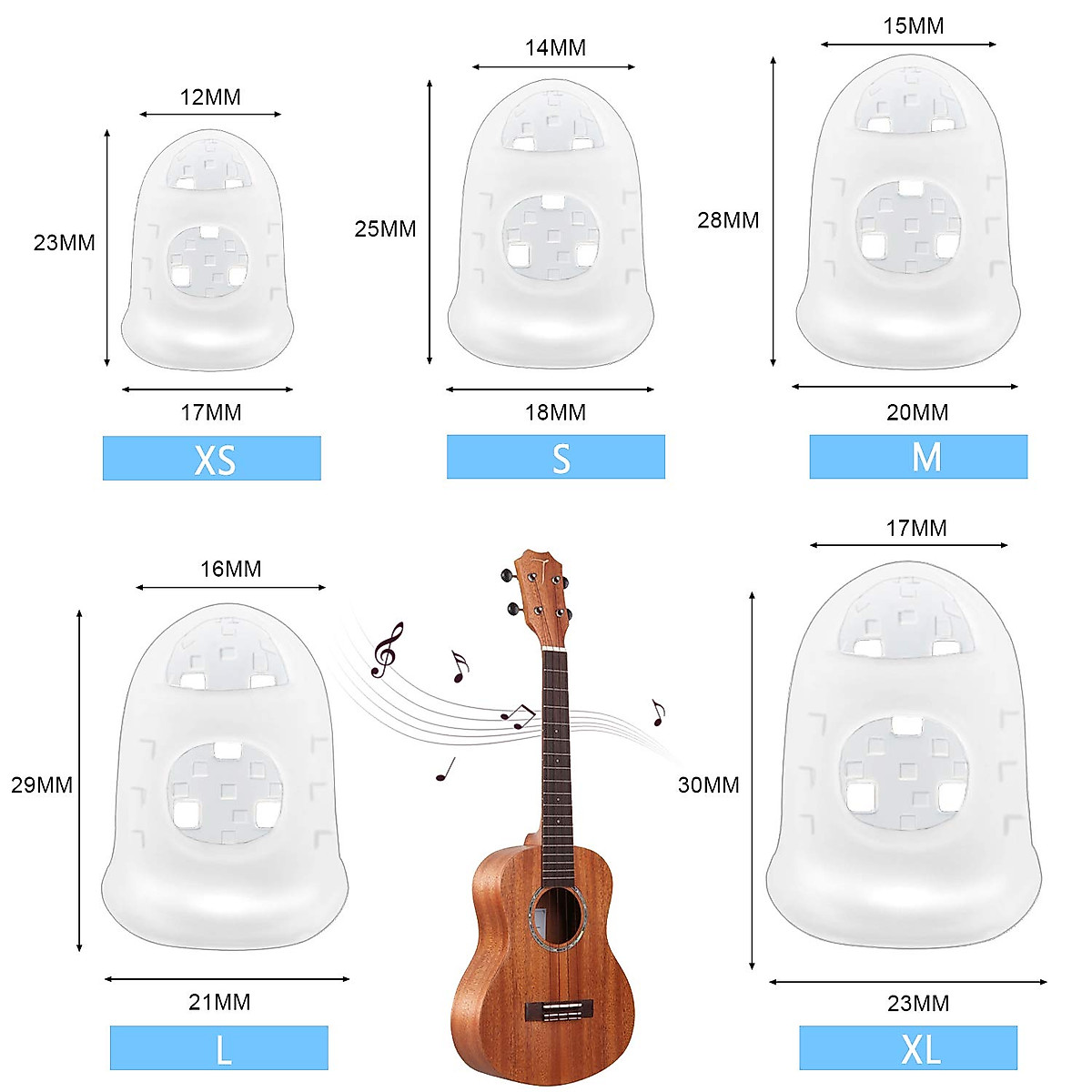 Guitar Fingertip Protectors - 40 Pcs Silicone Guitar Finger Guards Protection Covers Caps for Guitar Ukulele Bass, Sewing and Embroidery (5 Sizes) (Transparent)