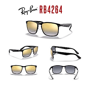 Ray-Ban RB4264 601/J0 58M Black/Blue Mirror Gold Gradient Polarized Rectangular Sunglasses For Men For Women + BUNDLE with Designer iWear Care Kit