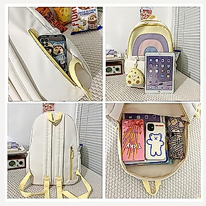 BOUTIKOME Kawaii Backpack with Cute Pendant Japanese Aesthetic Large Capacity Waterproof Backpack Casual Daypack（Yellow,One Size）