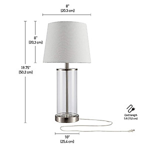Globe Electric 67155 20" Fillable Table Lamp, Clear Glass and Steel Base, White Fabric Shade, Reading Light, Home Essentials, Bedroom, Nightstands, Room Décor, Dorm