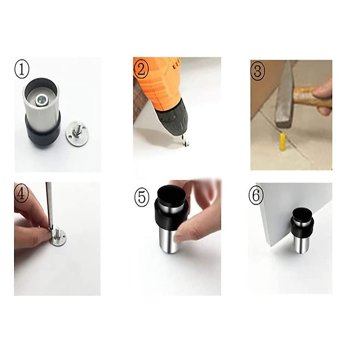 ZHJ Door Stops Cylindrical Stainless Steel Bathroom Glass Door Stop Punch-Free Rubber Bumper Heightened Door Top Anti-Collision Door Stop Stops (Size : 64mm)