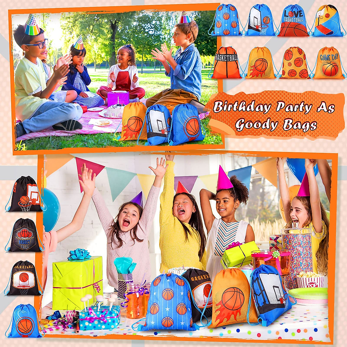 36 Pcs Basketball Party Favor Sports Drawstring Present Bags Basketball Goodie Bags Backpack Small Ball Gift Bags Gym String Bags for Kids Boys Girls Birthday Travel Storage Team Workout Gym 12 Styles