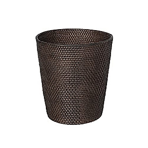 Kouboo Loma Round Rattan Paper Waste Basket, Trash Can Bathroom, Garbage Bin, Bedroom, Kitchen, Office, Home Desk Small Wicker Bin for Waste, Paper, Espresso