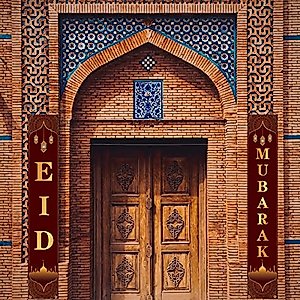 KYMY EID Mubarak Porch Banner with 70.9X11.8 inch,Muslim Ramadan Mubarak Porch Sign for Eid Mubarak Party,Islamic Hanging Banner for Indoor and Outdoor EID Mubarak Decorations