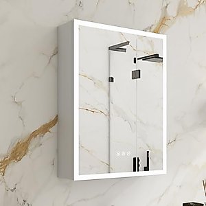 Elephmirr Vanity Mirror Bathroom Storage Medicine Cabinet with Lights Anti Fog,20x26 Inch,Recessed Smart led Small Mirrors Wall Metal Magnifier﹐with Left Doors Eectrical Outlet USB,Surface Mount