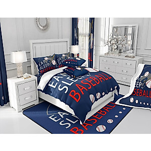 Feelyou Kids Baseball Gaming Sheet Set Twin Size Navy Blue Bed Sheets for Boys Girls Teens Bedroom Decor Softball Bed Set Women Men Ball Games Sheets,1 Fitted Sheet+1 Pillow Sham+1 Flat Sheet