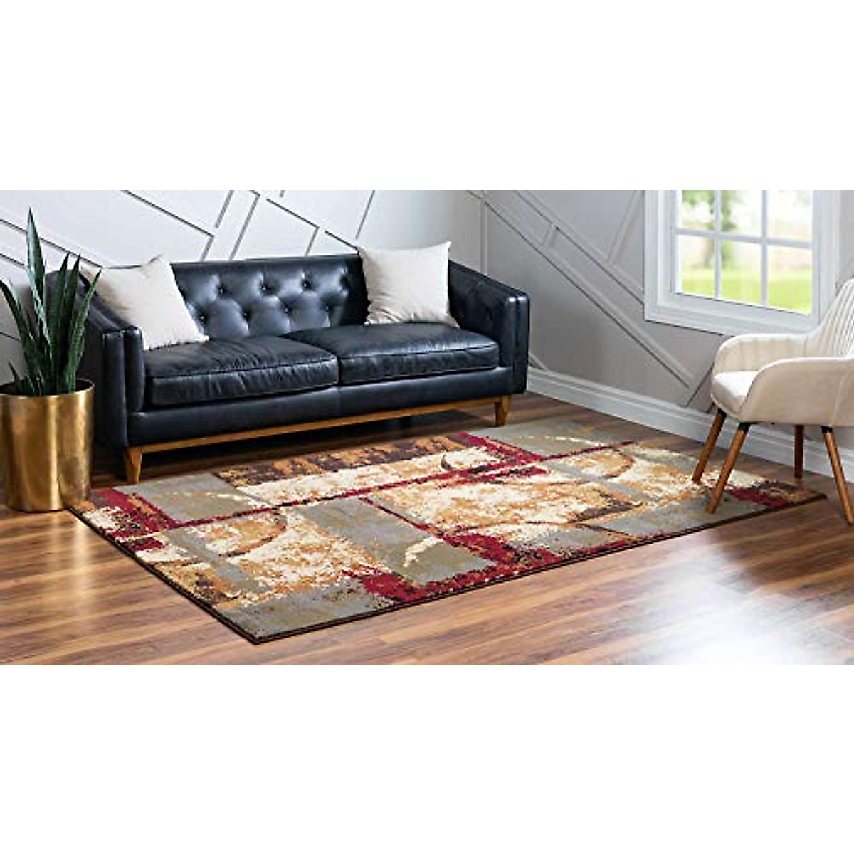 Unique Loom Barista Collection Modern, Abstract, Urban, Geometric, Distressed, Rustic, Warm Colors Area Rug, 10 ft x 14 ft, Multi/Beige