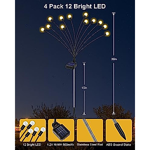 Solar Garden Lights [4 Pack 12 LED] New Upgraded Firefly Lights Solar Outdoor Waterproof Solar Powered Swaying Firefly Garden Lights for Landscape Pathway Patio Yard Walkway Decoration, Warm White