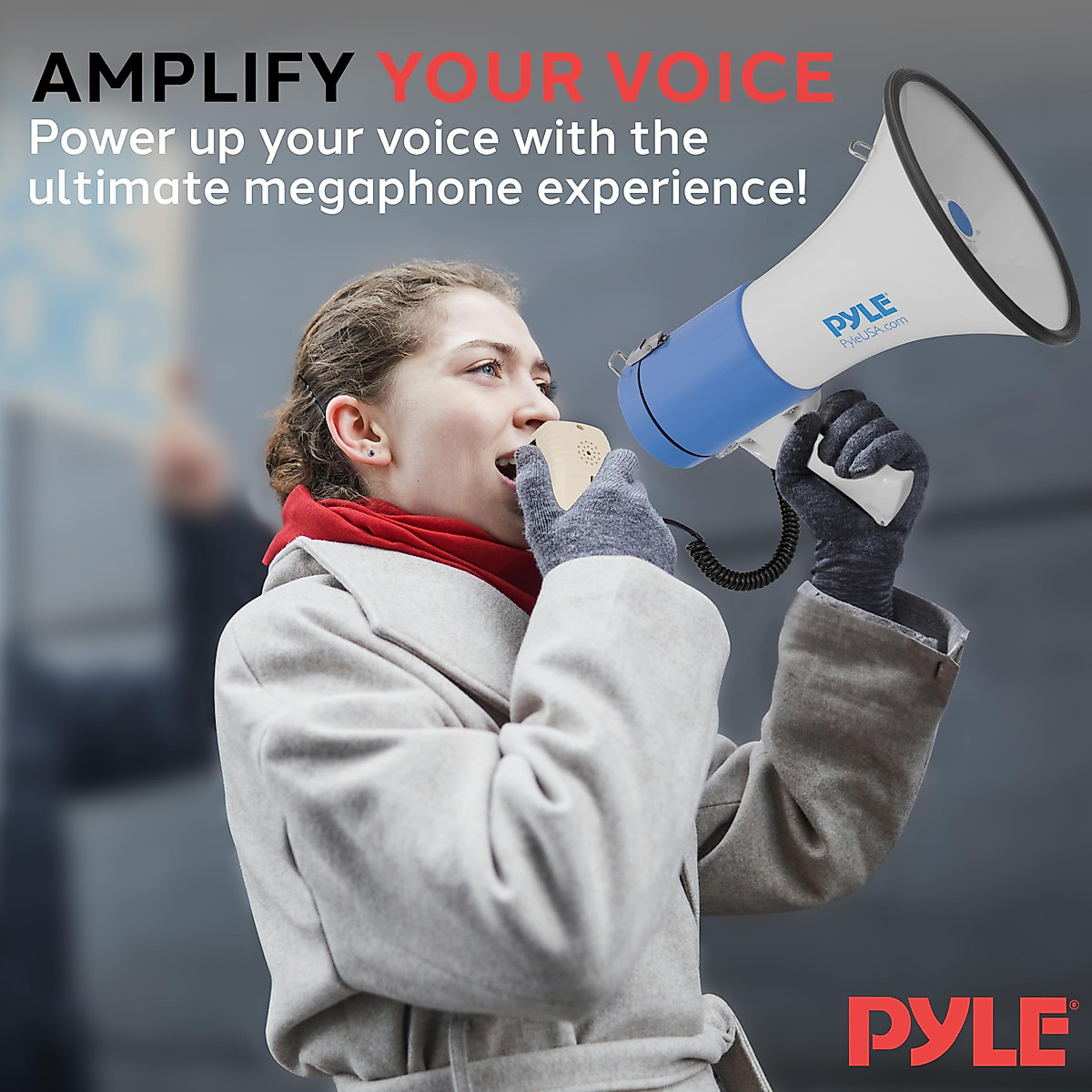 PYLE Portable Megaphone Speaker PA Bullhorn - Built-in Siren, 50W Adjustable Volume Control in 1200 Yard Range, Ideal for Any Outdoor Sports, Cheerleading Fans & Coaches, or for Safety Drills