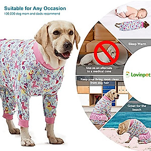 LovinPet Large Breed Dog Pajamas Onesie - Lightweight Stretchy Knit Dog Jammies, Unicorn Seafoam Print Dog PJ's, Large Dog Onesie, Pet PJ's/Large