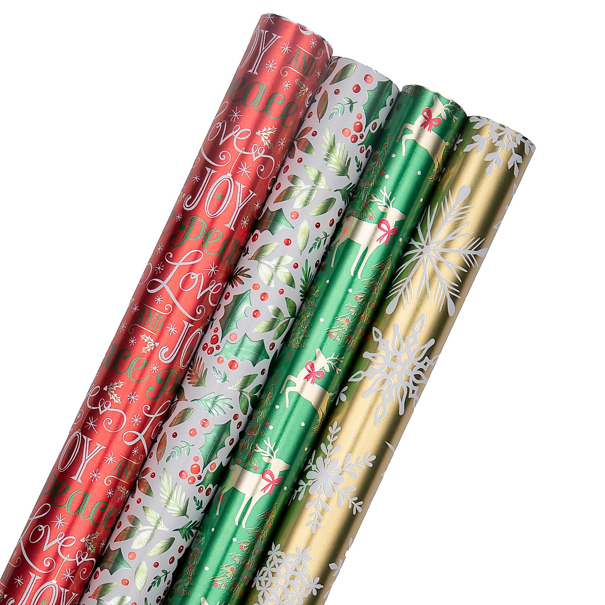 JAMPaper Assorted Gift Wrap - Christmas Wrapping Paper - 100 Sq Ft Total - Holographic Christmas Set - 4 Rolls/Pack