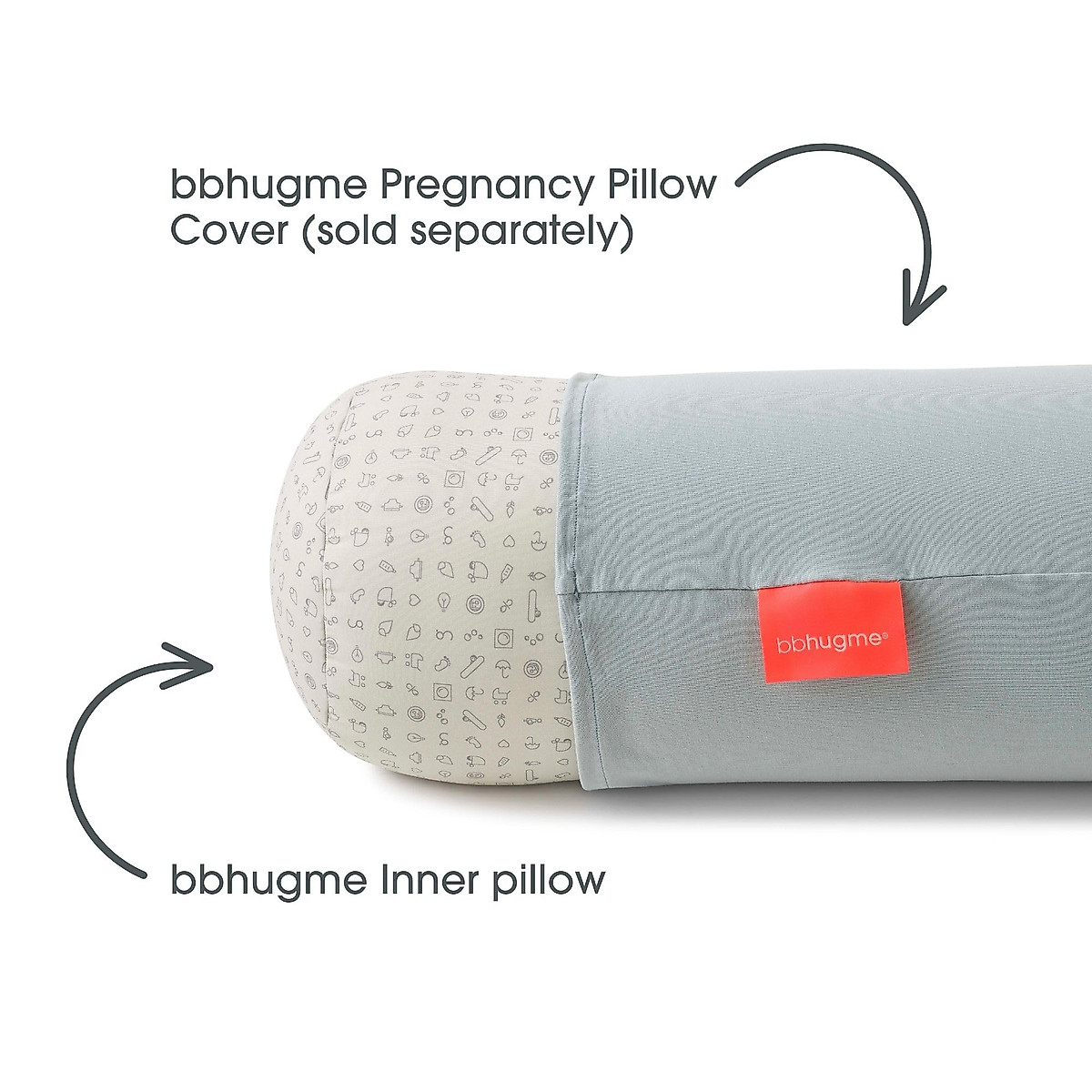bbhugme Pregnancy Pillow Cover - Cotton Jersey Fabric - Fits Pregnancy Pillow for Side Sleeping - Cover Only, Pregnancy Pillow Sold Separately, Eucalyptus