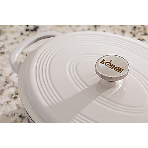 Lodge 7 Quart Enameled Cast Iron Oval Dutch Oven with Lid – Dual Handles – Oven Safe up to 500° F or on Stovetop - Use to Marinate, Cook, Bake, Refrigerate and Serve – Oyster White