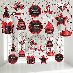 Funrous 30 Pieces Happy Birthday Hanging Swirl Decorations Birthday Party Ceiling Streamers Party Foil Swirls for Kids Women Men Birthday Party Decor Supplies (Red and Black)