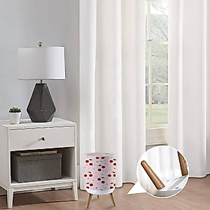 Small Trash Can with Lid for Bathroom Kitchen Office Diaper Seamless red cherries a green leaf Pink dots Summer cherry berries Bedroom Garbage Trash Bin Dog Proof Waste Basket Cute Decorative