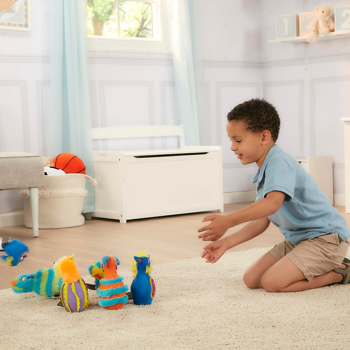 Melissa & Doug Fuzzy Monster Bowling Pins & Ball With Mesh Storage Bag (8-Piece Set) - Toddler Plush Indoor Bowling Set, Monster Bowling Set For Toddlers And Kids Ages 2+