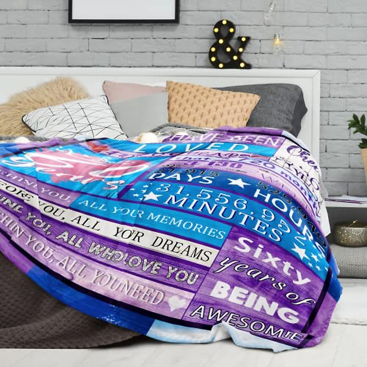 DULNYEI 60th Birthday Gifts for Women Blanket 60th Birthday Gift Ideas 60Year Old Gifts for Women Funny 60th Gifts for Women Turning 60 Birthday Gift for Wife,Sister,Daughter,Friend,Blanket 60x50In