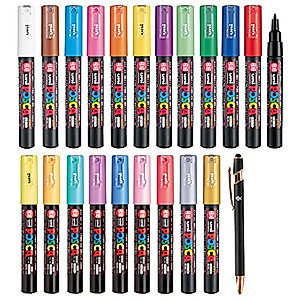 Uni Posca Japan Paint Marker FULL RANGE Bundle Set Poster Colour Marking Pen Extra Fine Point PC-1M 21 Colors Japan Domestic Market Import With Original Stylus Ballpoint Touch Pen
