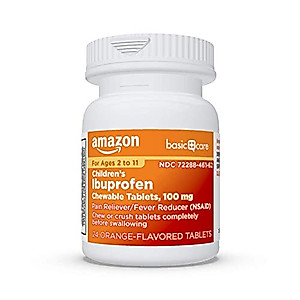 Amazon Basic Care Children's Ibuprofen Chewable Tablets, 100 mg, Orange Flavor, Pain Reliever and Fever Reducer, 24 Count